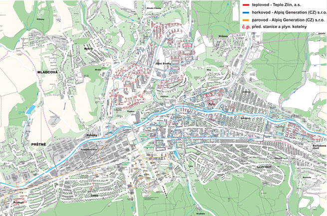 Tepelné hospodářství - Mapa rozvodů tepla - Teplo Zlín, a. s.